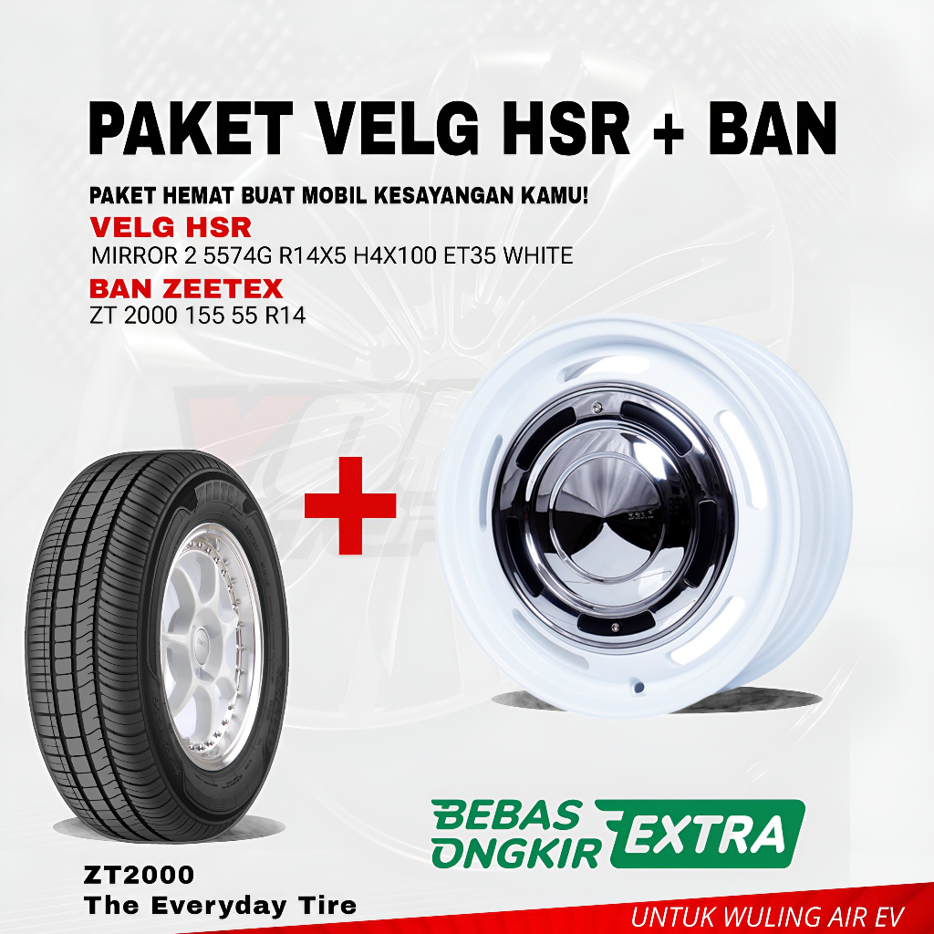 Jual PAKET VELG PLUS BAN R14 FOR WULING AIR-EV HSR MIRROR WHITE | Shopee Indonesia