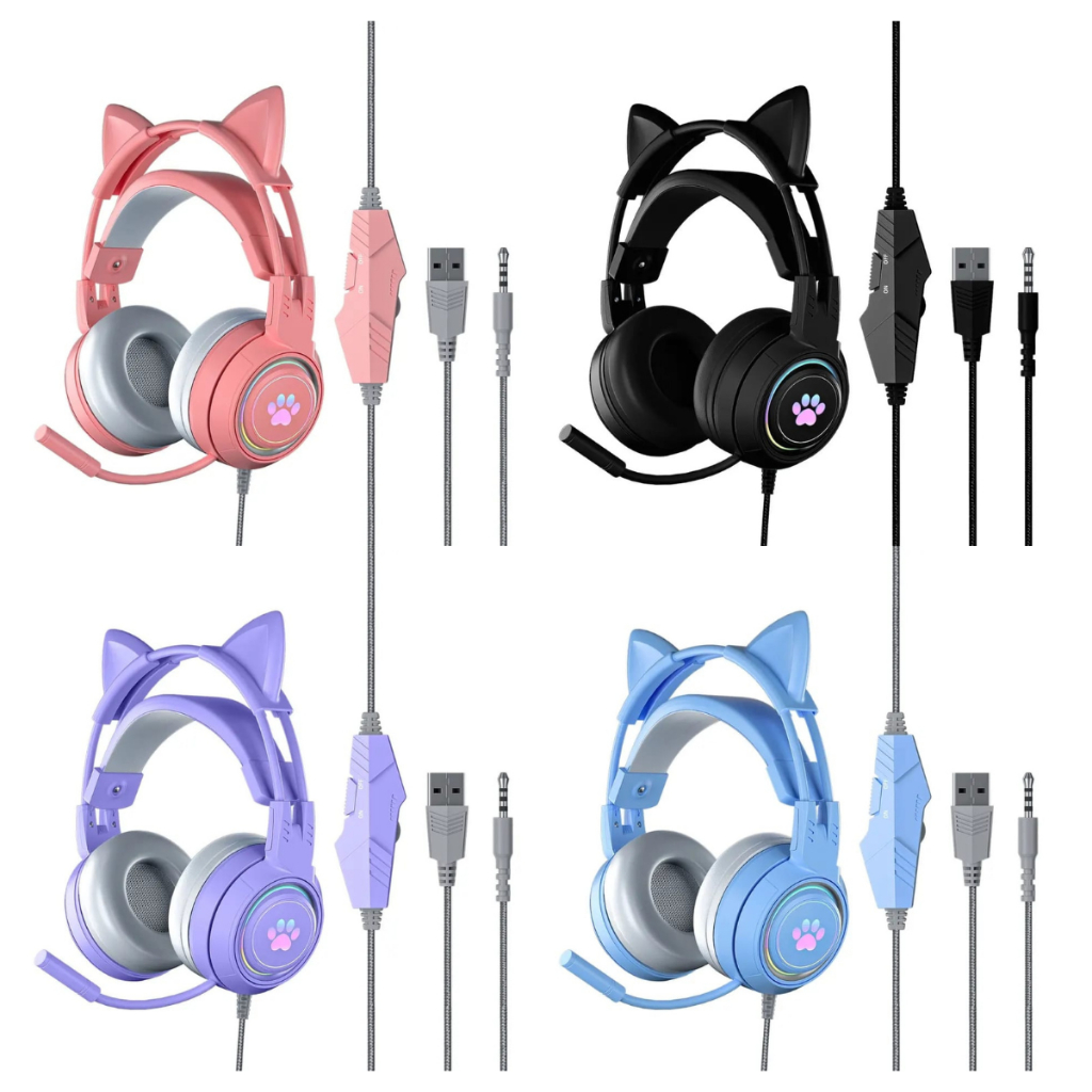 Jual SY-G25 Headphone Gaming Kabel Earphone Kucing With Microphone Over ...