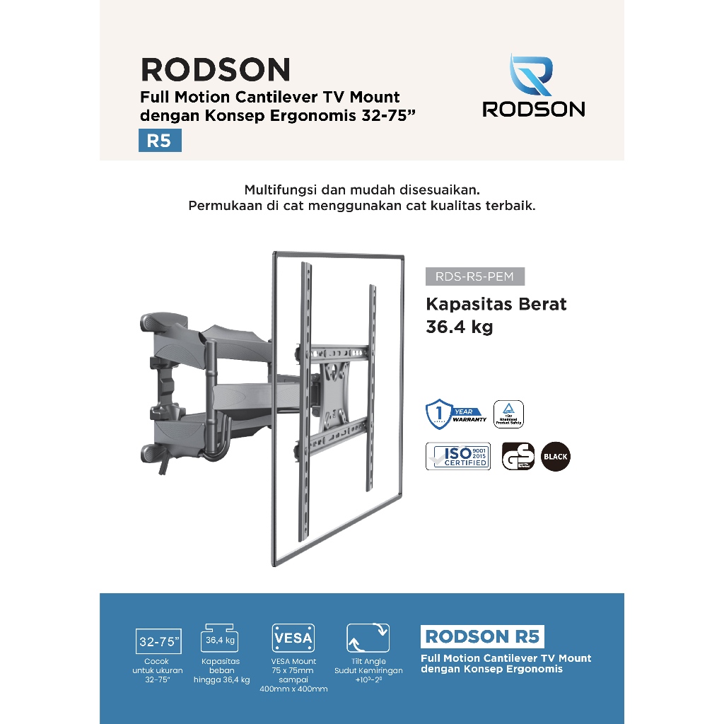 Jual Rodson R5 bracket tv monitor LED LCD 32" - 75" inch kualitas NB P5 ...