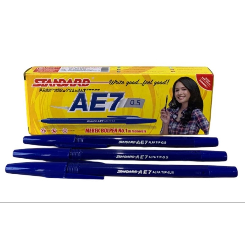 Jual Pulpen Standard - Ballpoint AE7 Biru (1 BOX / 12 PCS) | Shopee Indonesia