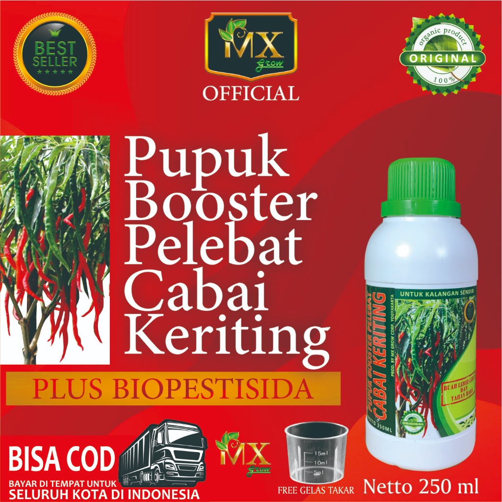 Jual Pupuk Organik Cair Penyubur dan Pelebat Cabai Keriting 250 ml / Pupuk Booster Buah Cabai ...