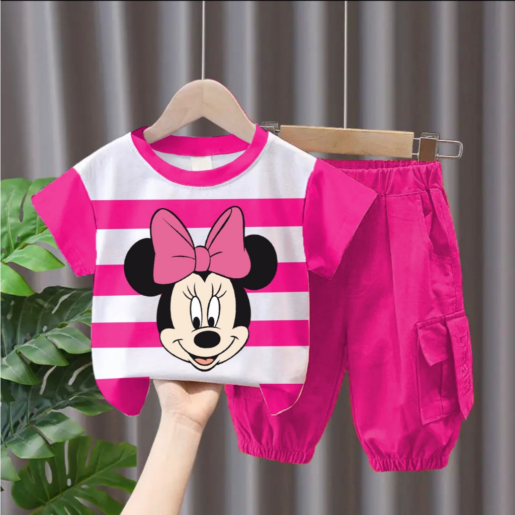 Jual Setelan Anak Perempuan Set Salur Motif Karakter Model Cargo ...