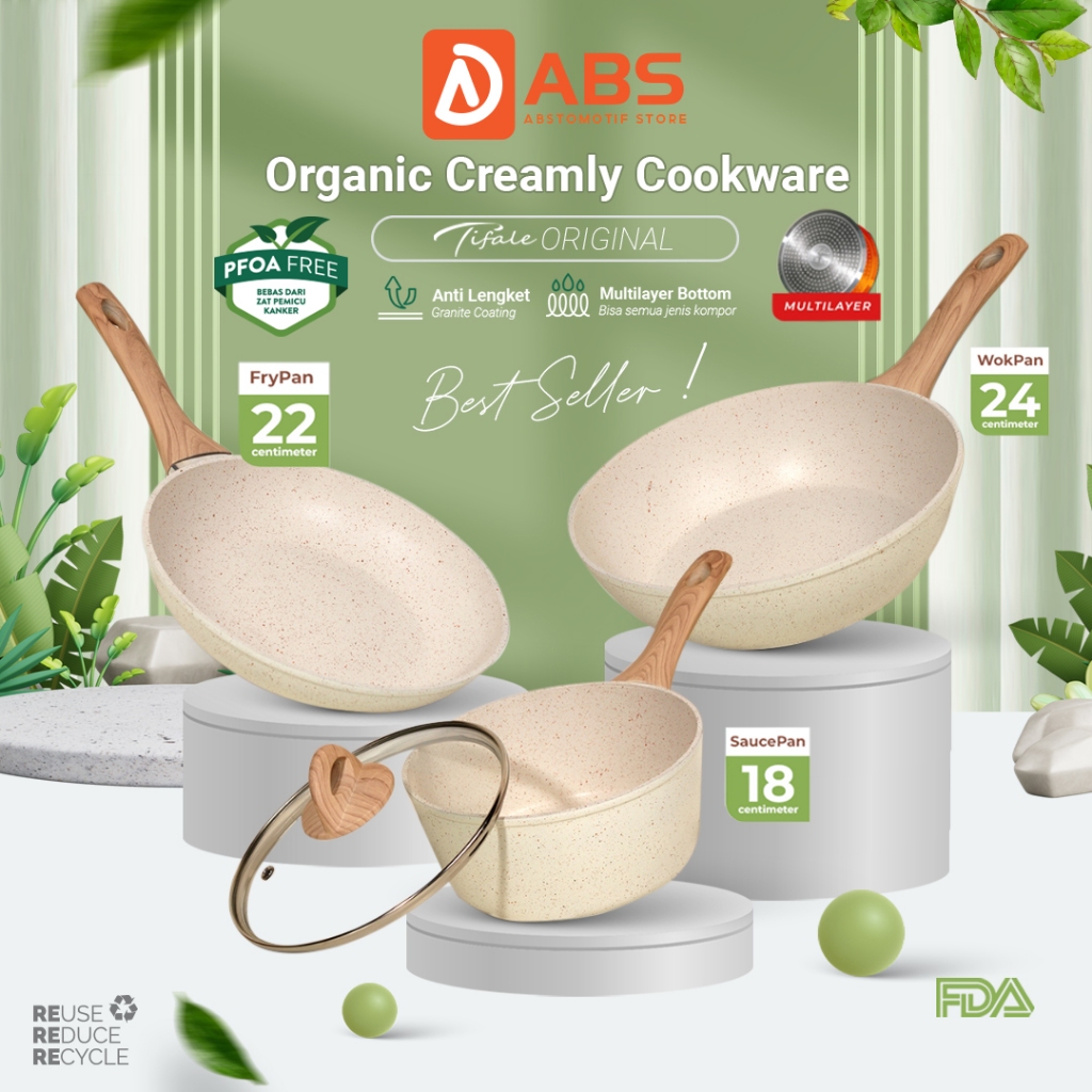 Jual ABS Tifale 3in1 Organic Creamly Cookware Marble Coated Anti ...