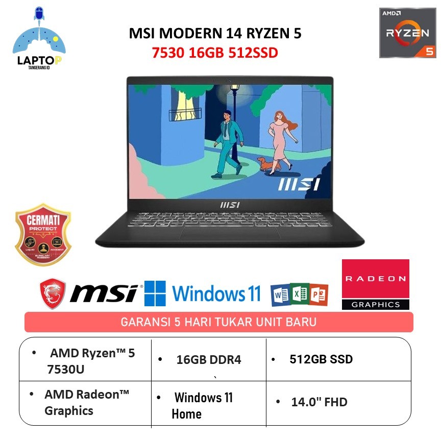 Jual MSI MODERN 14 RYZEN 5 7530 16GB 512SSD W11+OHS 14.0FHD | Shopee ...