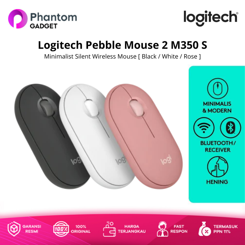 Jual Logitech Silent Mouse Wireless Bluetooth M350 S Pebble 2 Easy ...