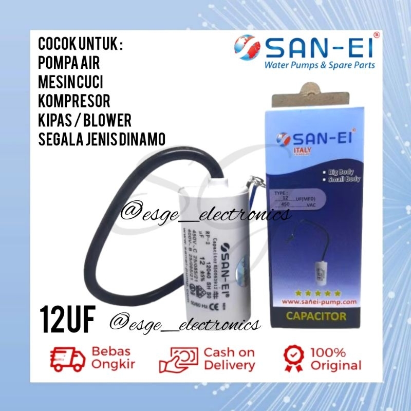 Jual ORIGINAL KAPASITOR POMPA AIR KAPASITOR BULAT SAN-EI 12UF KAPASITOR BULAT BLOWER KAPASITOR ...