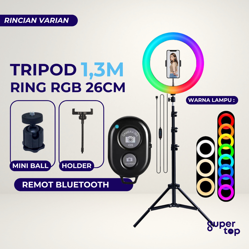 Jual Tripod Ringlight plus Remot Bluetooth Selfie - Tripod Hp 2 Meter plus Ringlight 26cm ...