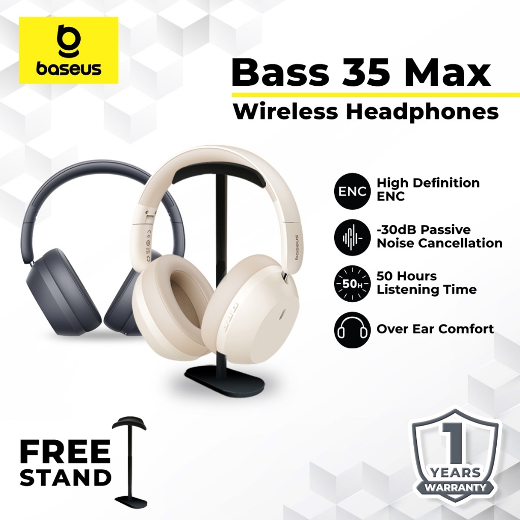 Jual Baseus Bass 35 Max Headphone Bluetooth Passive Noise Cancellation ...