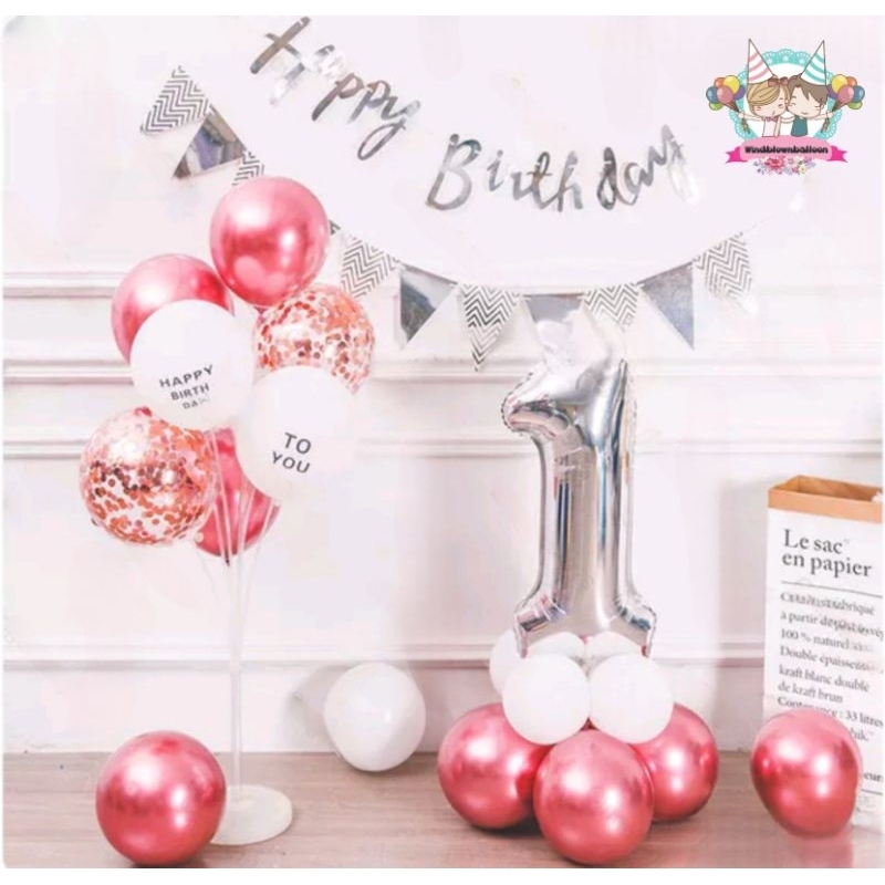 Jual WINDBLOWN BALON SET HBD BIRTHDAY IN GOLD / SILVER FOR BOY GIRL ...
