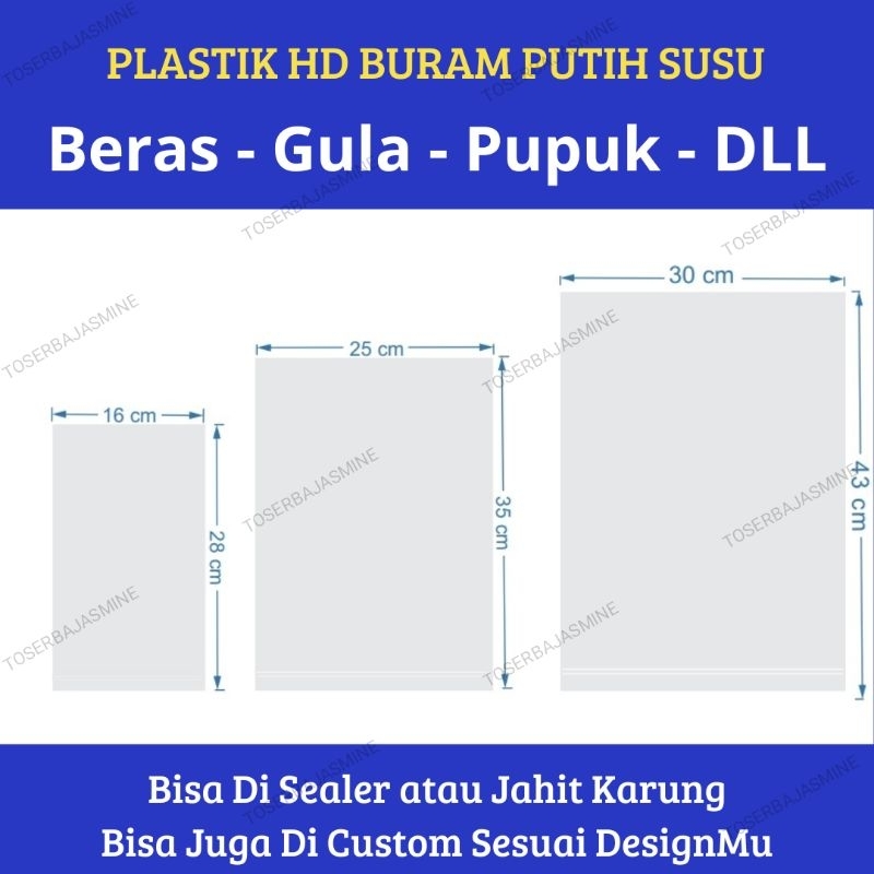 Jual PLASTIK POLOS HD ORI KEMASAN BERAS , GULA , PUPUK DLL 1KG/3KG/5KG (ISI 100 LEMBAR) | Shopee ...