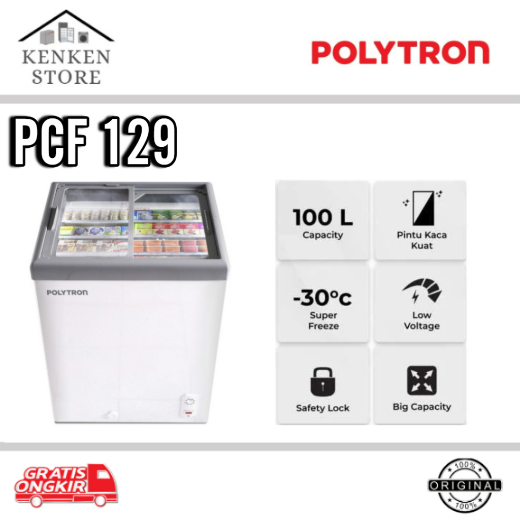 Jual CHEST FREEZER POLYTRON PCF 129 PINTU KACA SLIDDING 100LITER BOX ...