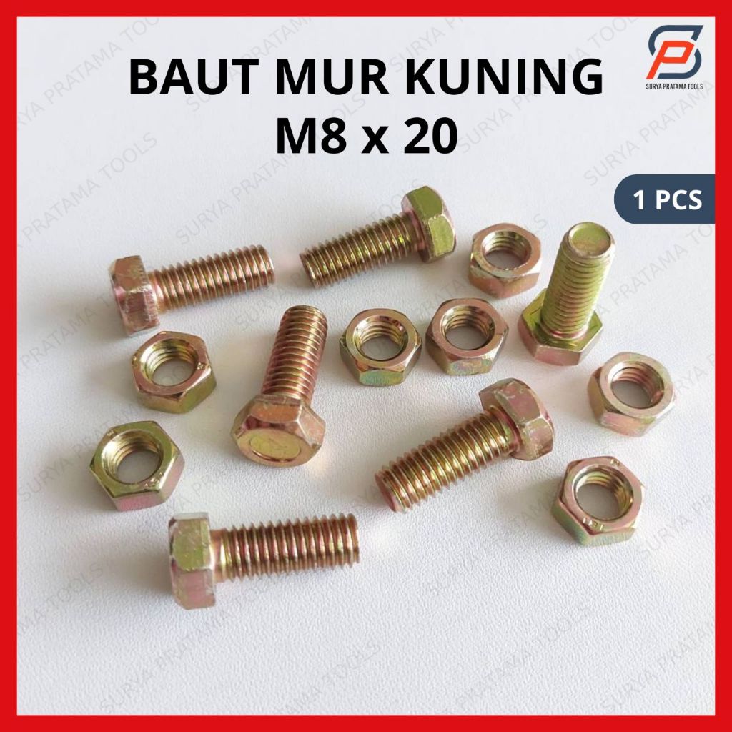 Jual Baut Mur Hexagon Kuning M8 x 20 mm Baut Hex BMK 8x20 ( Kunci 12 ...