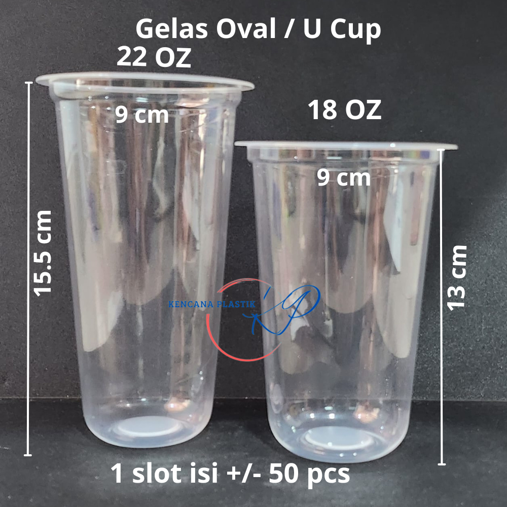 Jual Cup PP Gelas Plastik Oval 18oz 22oz Isi 50 Pcs l Gelas + Tutup l ...