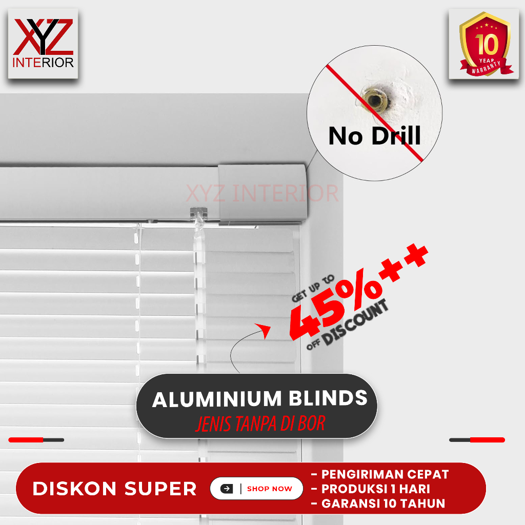 Jual Alumunium Venetian Blinds Perforated Slat No Drill System - Tirai ...