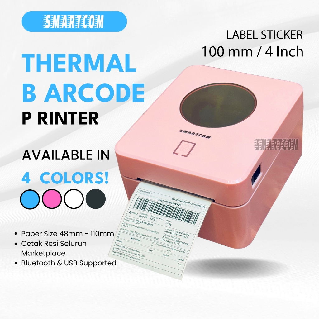 Jual SMARTCOM - Printer Barcode Thermal Label Resi 4 Inch Barcode Printer Bluetooth Thermal ...