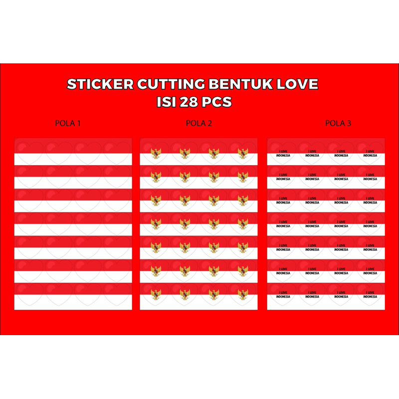 Jual Sticker Merah Putih Bentuk Love Lembaran isi 28 pcs | Shopee Indonesia