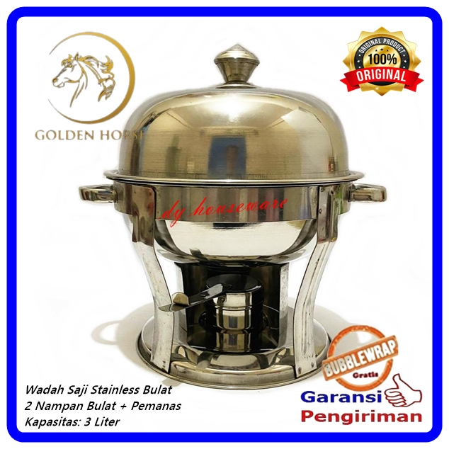 Jual Pemanas Sop Prasmanan Stainless Bulat Wadah Saji Bulat 3 Liter ...