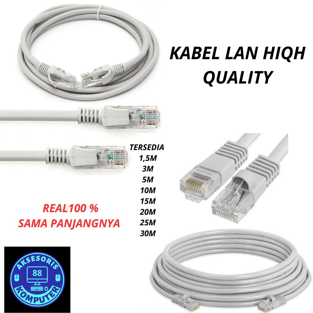 Jual KABEL LAN HIQH QUALITY 100% REAL SAMA PANJANGNYA 1,5M , 3M, 5M, 10M, 20M, 25M, 30M | Shopee ...