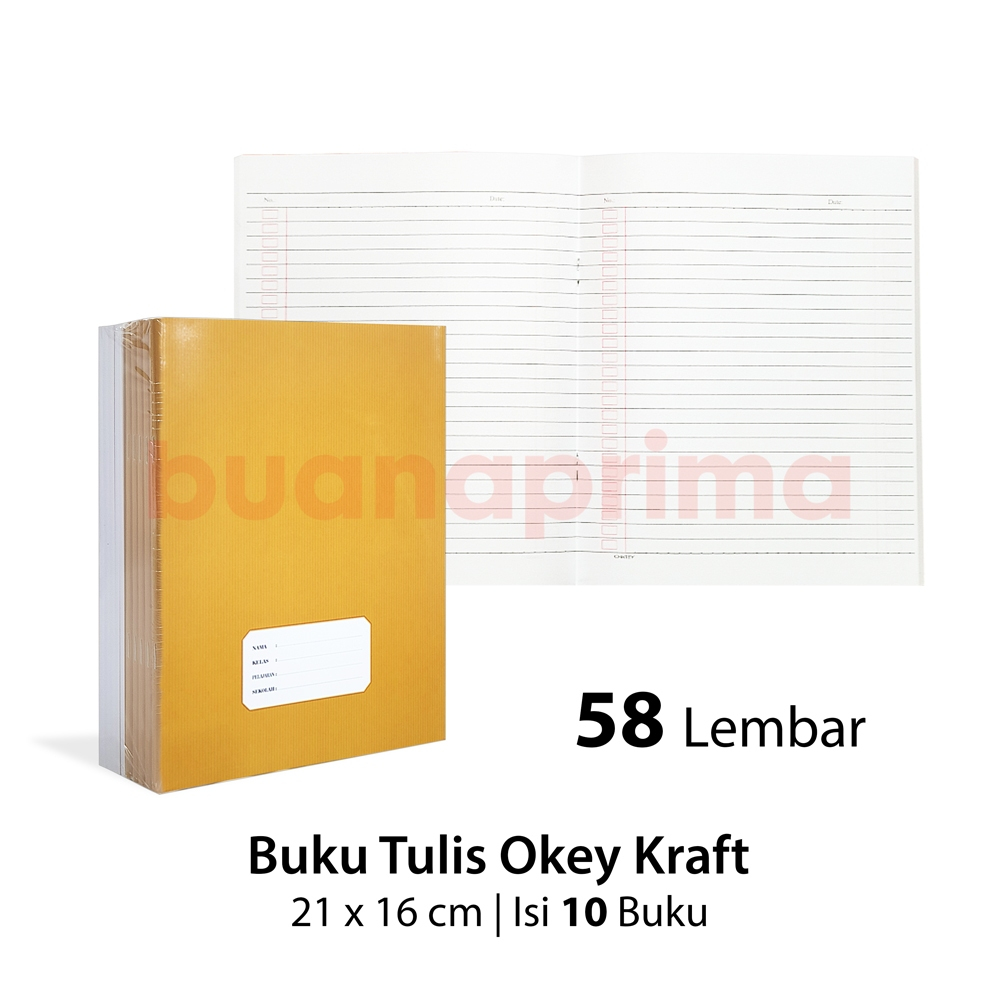 Jual Buku Tulis Pendek Kraft Okey 58 Lembar isi 10 buku Sampul Coklat ...