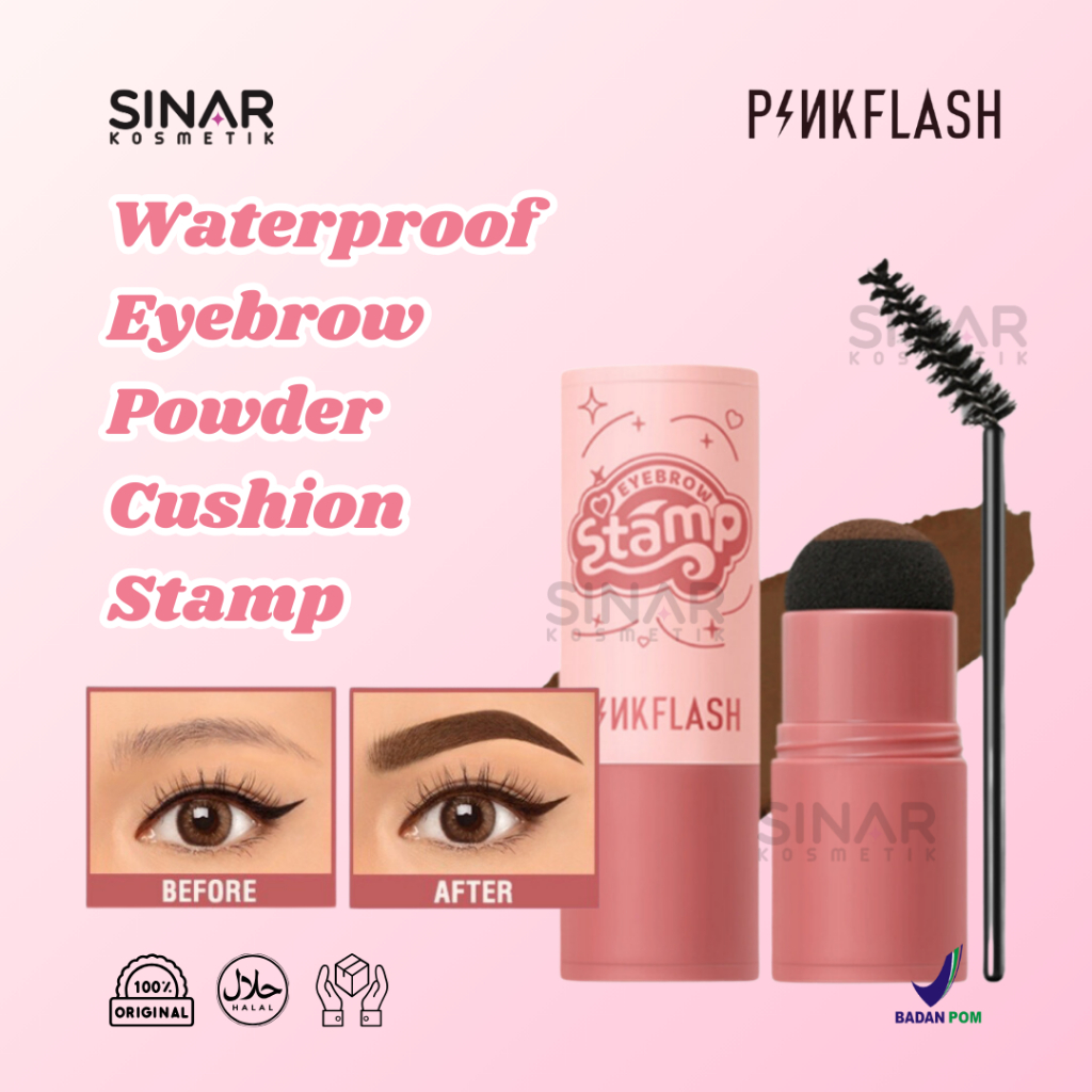 Jual Pinkflash Waterproof Eyebrow Powder Cushion Stamp with 10 Reusable ...