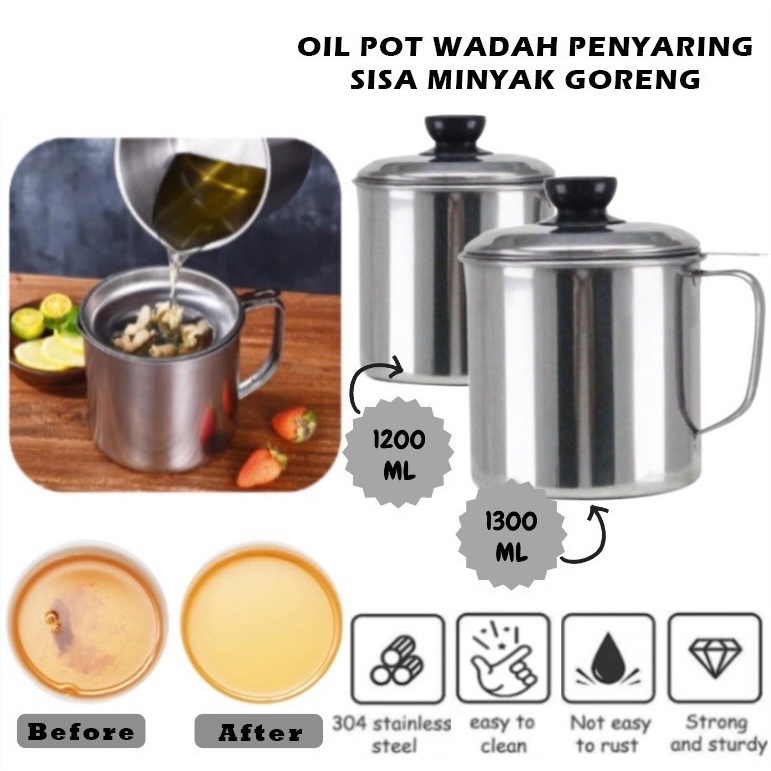 Jual WADAH SARINGAN MINYAK 1.2 LITER & 1.3 LITER STAINLESS STEEL / OIL ...