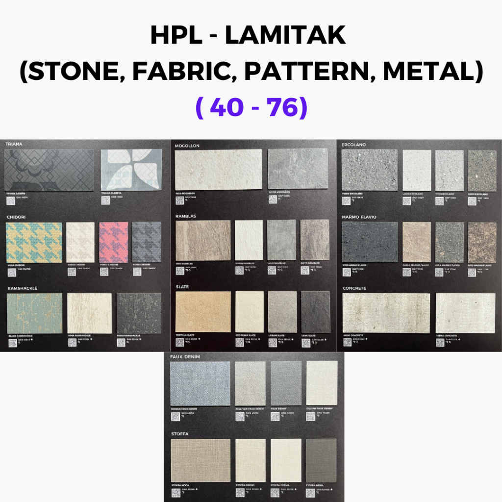 Jual Sample Material HPL Lamitak Stone, Fabric, Pattern, Metal (40-76 ...