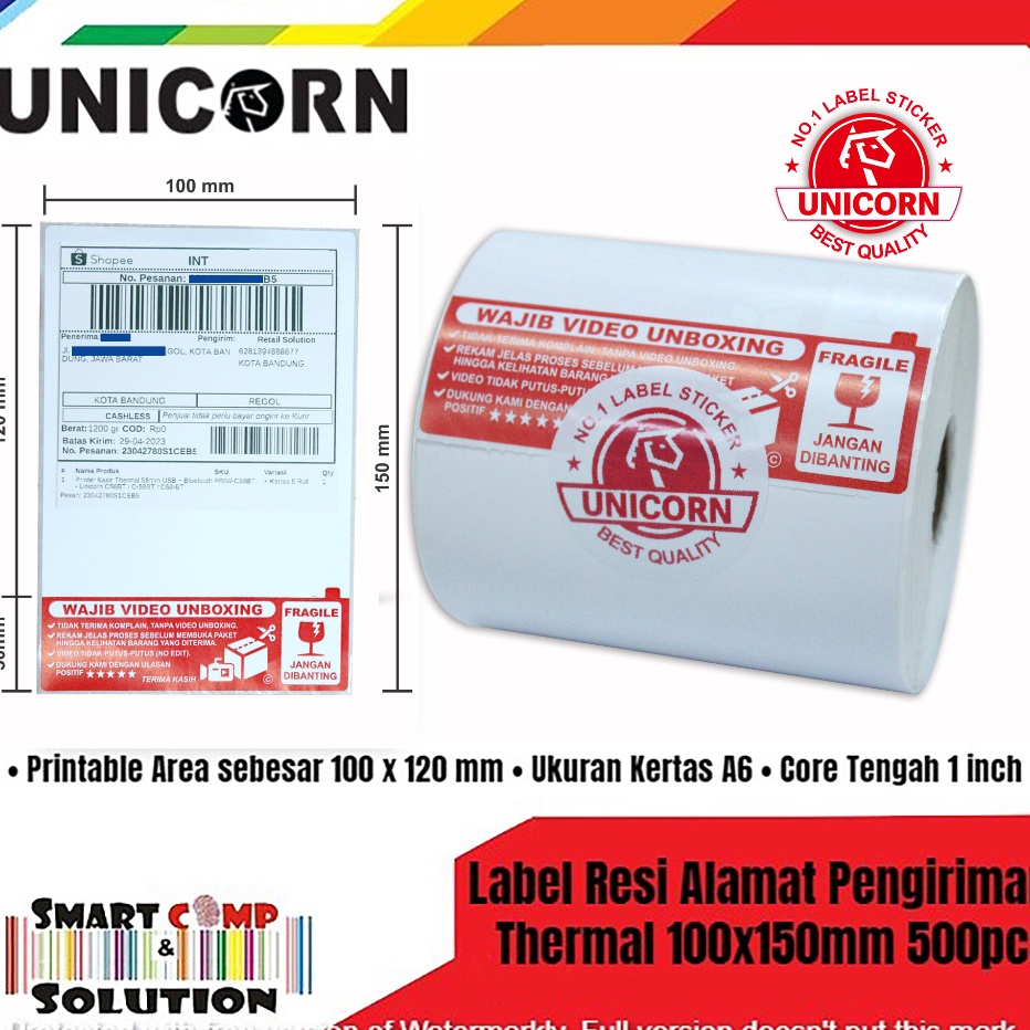 Jual KP8 Label Thermal Resi AWB A6 1x15mm Stiker Fragile Unboxing Isi ...