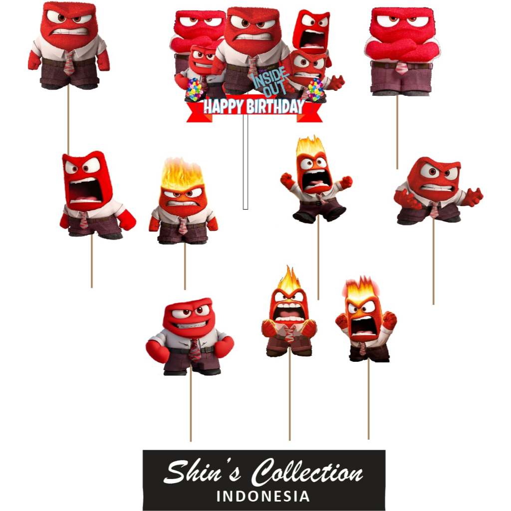Jual Cake topper Anger Solo Inside Out Disney isi 10 pcs | Shopee Indonesia