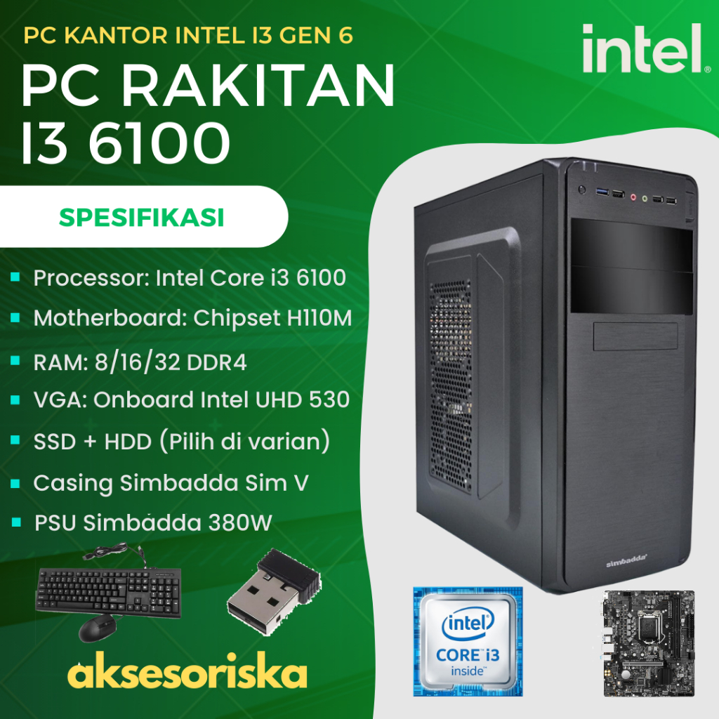 Jual PAKET CPU / PC RAKITAN Komputer Intel Core i3 6100 DDR4 Intel i3 ...