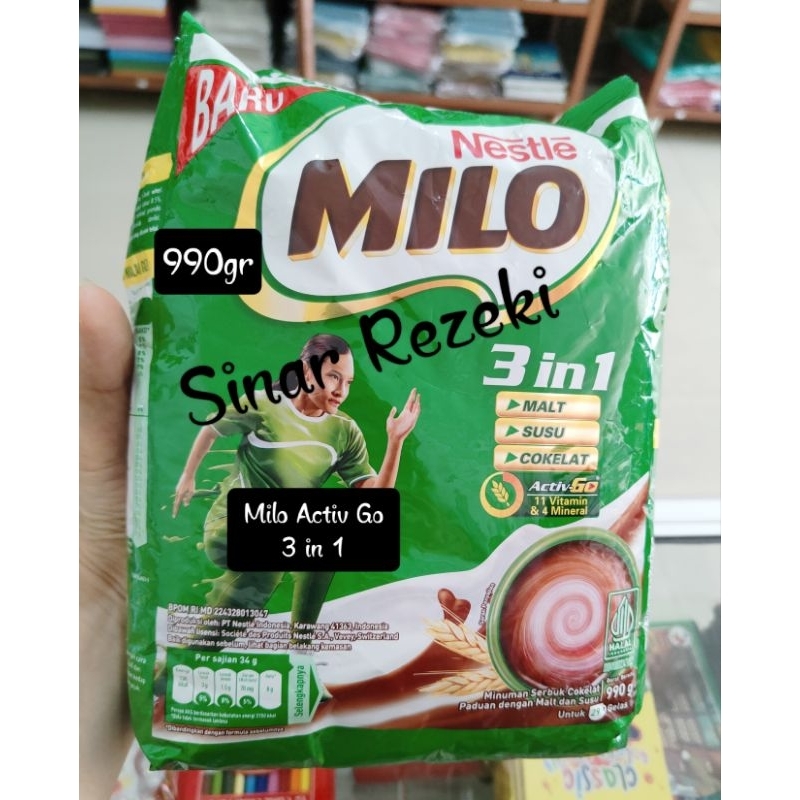 Jual 990gr!!Milo Activ Go coklat 3in1/susu milo cokelat coklat 3 in 1 ...