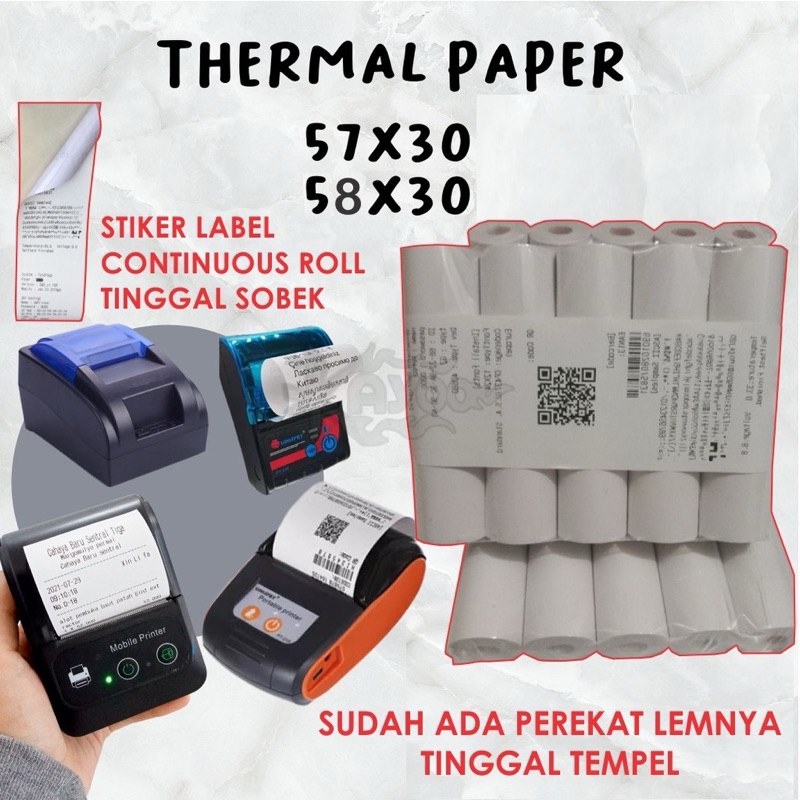 Jual KERTAS LABEL STICKER THERMAL 58MM X 5 METER TEBAL TIDAK MUDAH ...