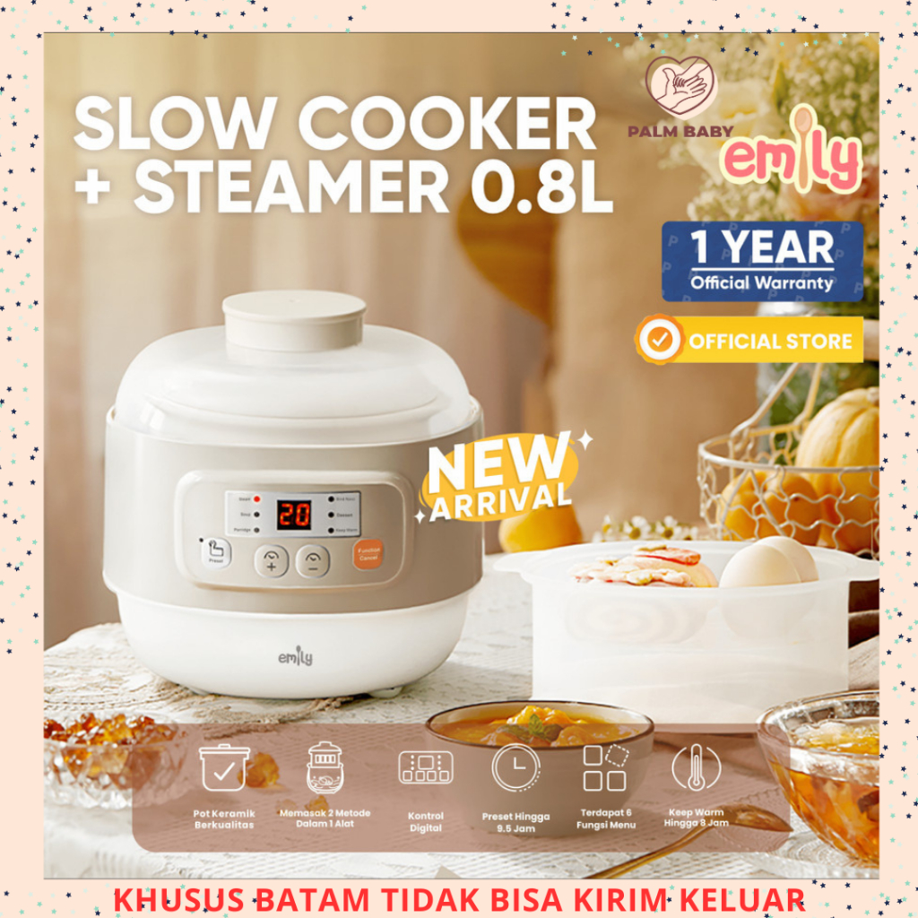 Jual EMILY Slow Cooker + Steamer 0.8L Ceramic ESC-37006 / Baby & Family ...