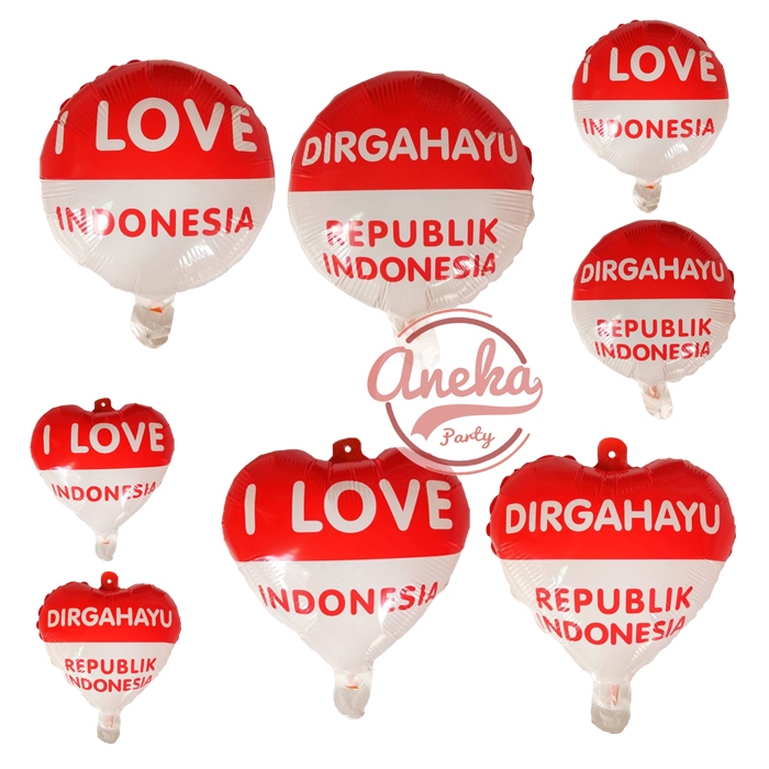 Jual isi 50 Balon foil HUT RI bentuk bulat hati / balon foil i love ...