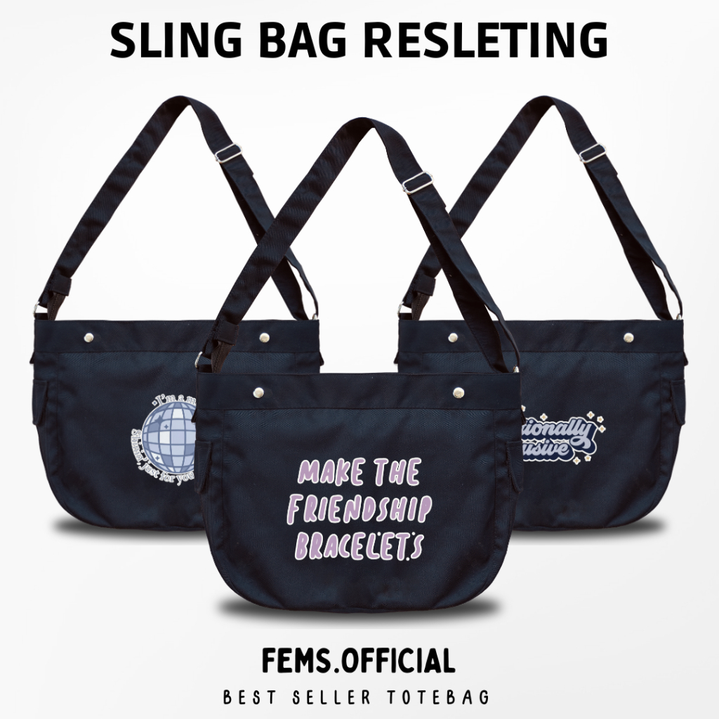 Jual Tas Selempang Kanvas Korean Style Sling bag Kain Hitam Resleting ...