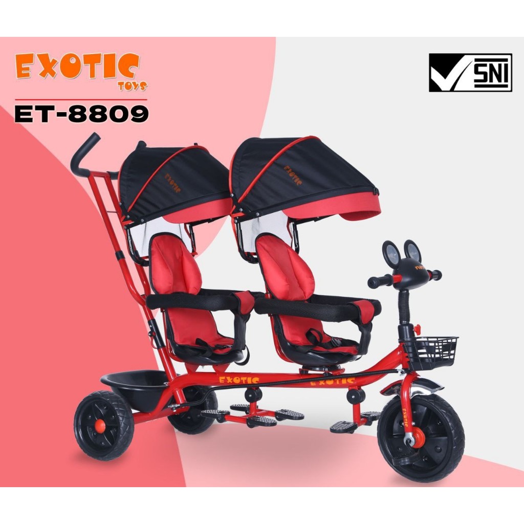 Jual Sepeda Roda Tiga kembar EXOTIC ET8809 2 Bangku ,dorongan& musik ...