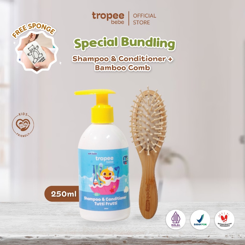Jual Tropee Bebe - Pinkfong Shampoo & Conditioner 250ml + Bamboo Comb ...