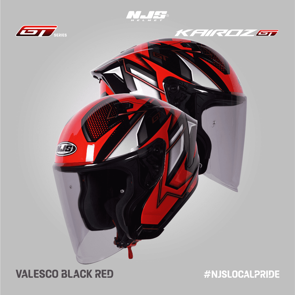 Jual NJS Kairoz GT Valesco Black/Red - Helm Half Face (FREE SPOILER GT ...