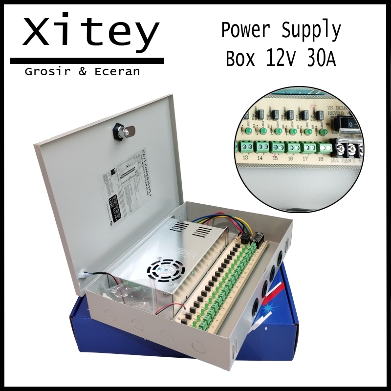 Jual XTY Power Supply Box 12v 30a 18 chanel port cctv led switching ...