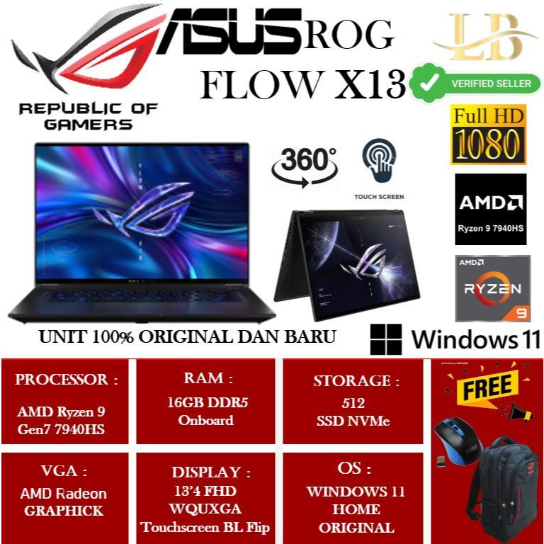 Jual Laptop Asus ROG Flow X13 GV302XA Ryzen9 7940HS 16GB 512GB SSD 13'4 ...