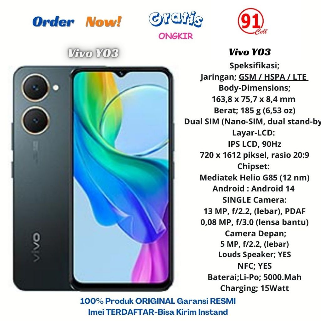 Jual Vivo Y03T-4G Original Ram4+4/64Gb Garansi Resmi | Shopee Indonesia