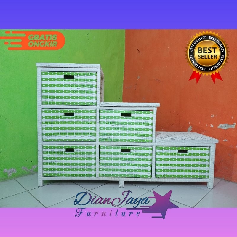 Jual {Ready Stock} Lemari Rak Tangga Rotan Sintetis Rak Bersusun 6 Laci ...