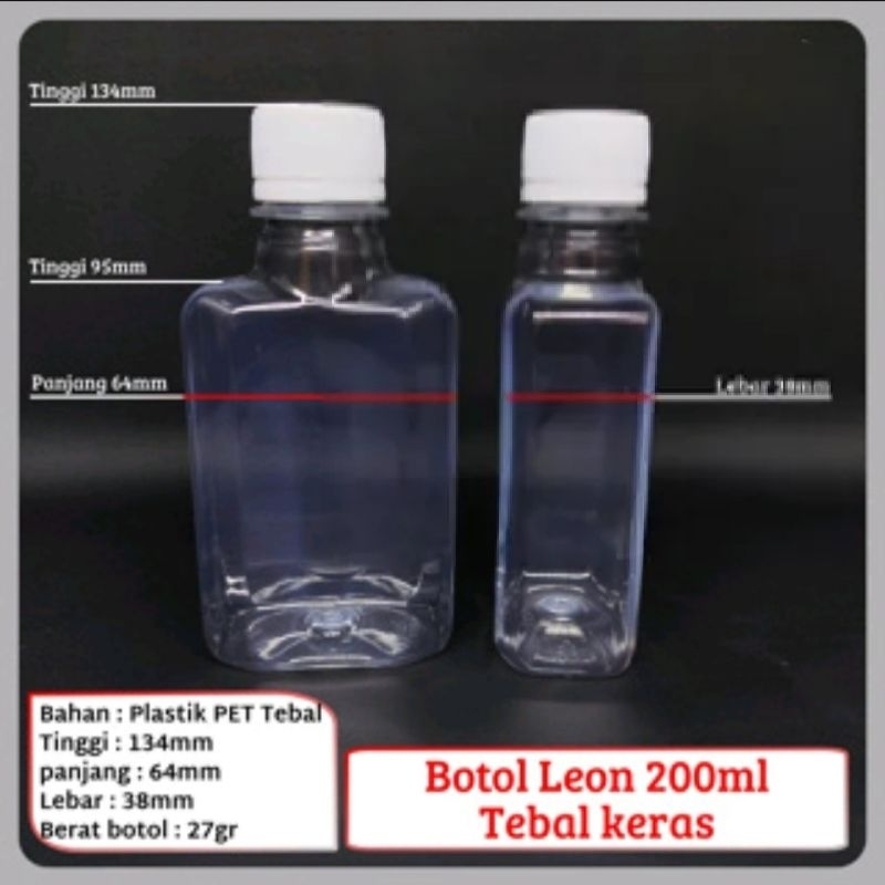 Jual BOTOL LEON 200ML KOTAK PLASTIK TUTUP SEGEL / BOTOL KOPI 200ML ...