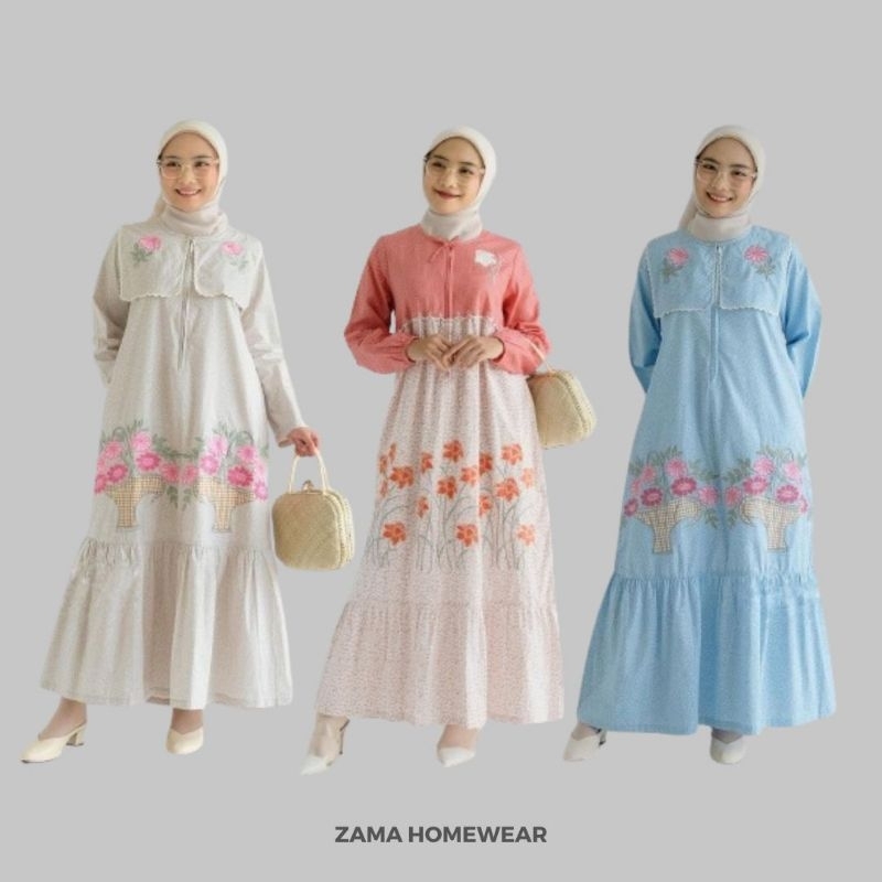 Jual ZAMA | Daster Panjang Ruffle Bordir Khas Malang | Shopee Indonesia