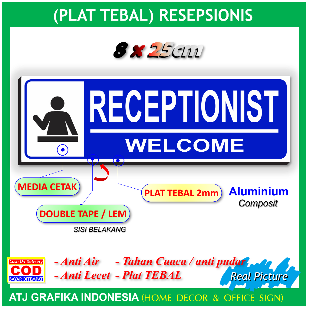 Jual Plat tebal tulisan resepsionis terima tamu kantor receptionist ...