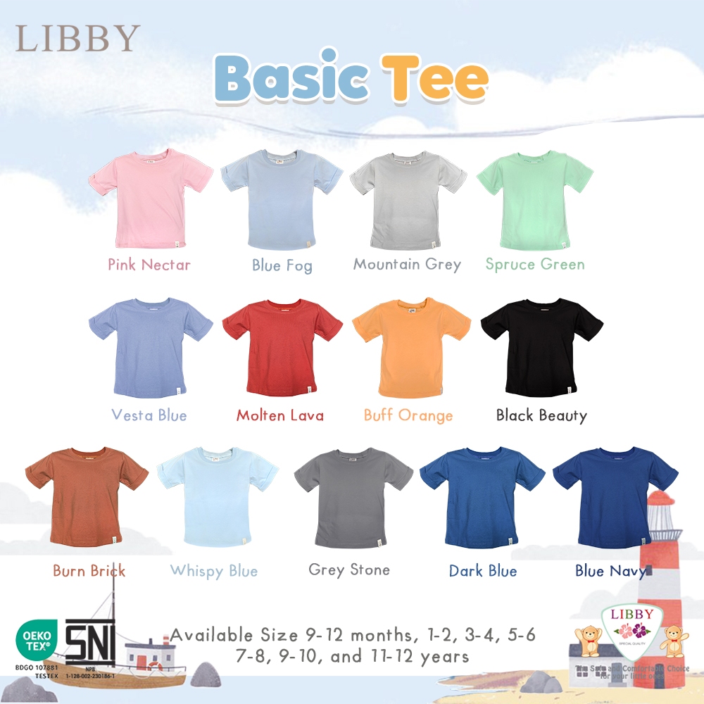 Jual LIBBY Earth Kaos Atasan Polos Katun Anak Unisex 9 Bulan - 12 Tahun Basic Tee Seri 2 (1PCS ...