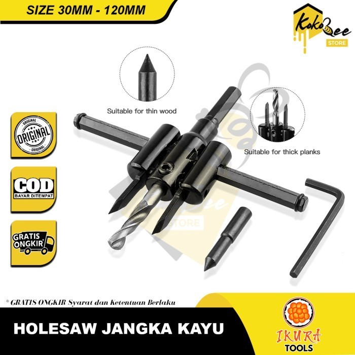 Jual IKURA TOOLS Mata Bor Kayu Jangka 30mm - 120mm Holesaw Jangka ...