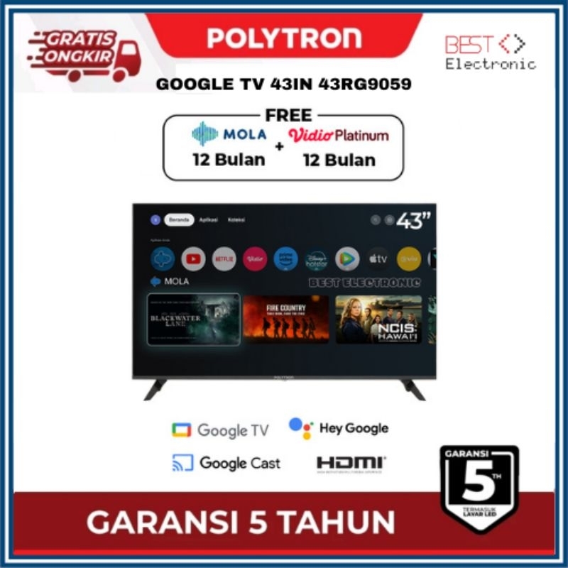Jual POLYTRON Smart Google TV LED 43 inch PLD 43RG9059 | Shopee Indonesia