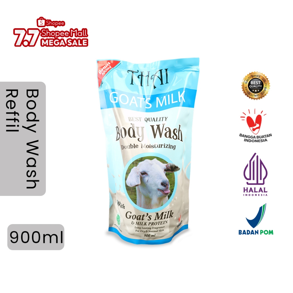 Jual Thai Body Wash Goats Milk Pouch 900+100 ml | Shopee Indonesia
