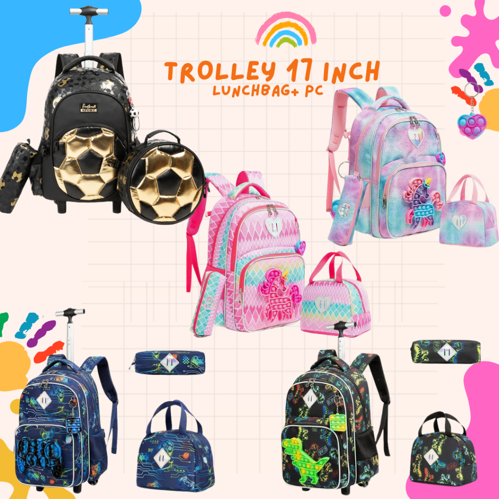 Jual POPIT Student Rolling Backpack 3-piece Set 17 inch/ troli remaja ...