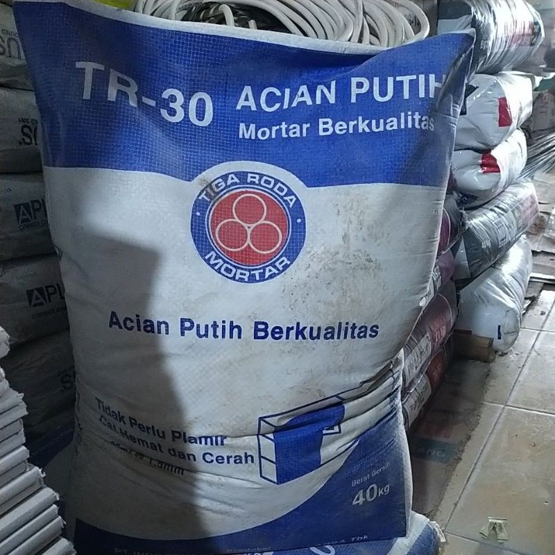 Jual SEMEN Acian Putih Tiga Roda White Mortar TR 30 40kg - MORTAL 3 RODA SEMEN ACIAN KERAMIK ...
